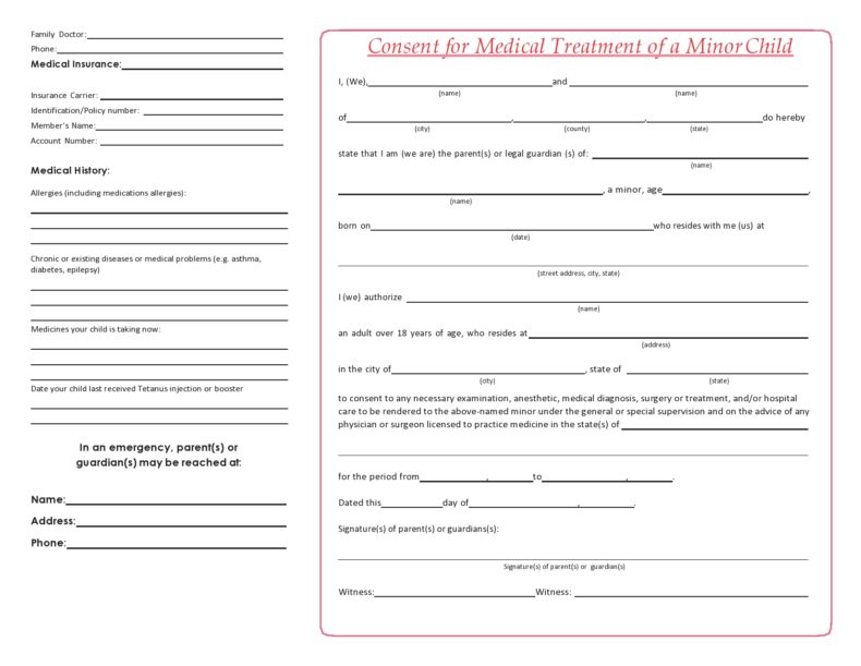 43 Printable Medical Consent Forms for Minor (Free)