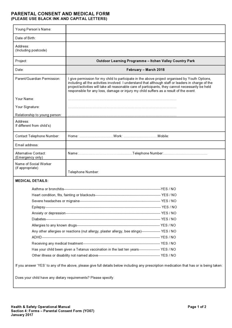 43 Printable Medical Consent Forms for Minor (Free)