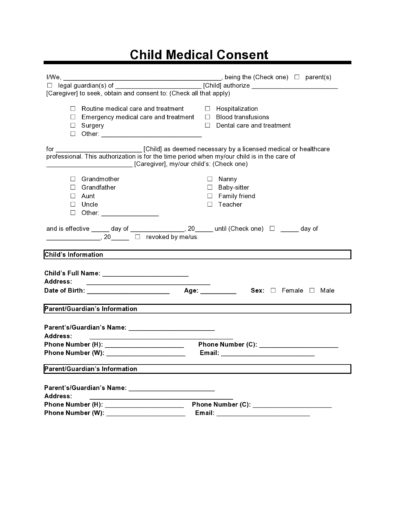 43 Printable Medical Consent Forms for Minor (Free)