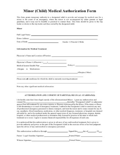 43 Printable Medical Consent Forms for Minor (Free)