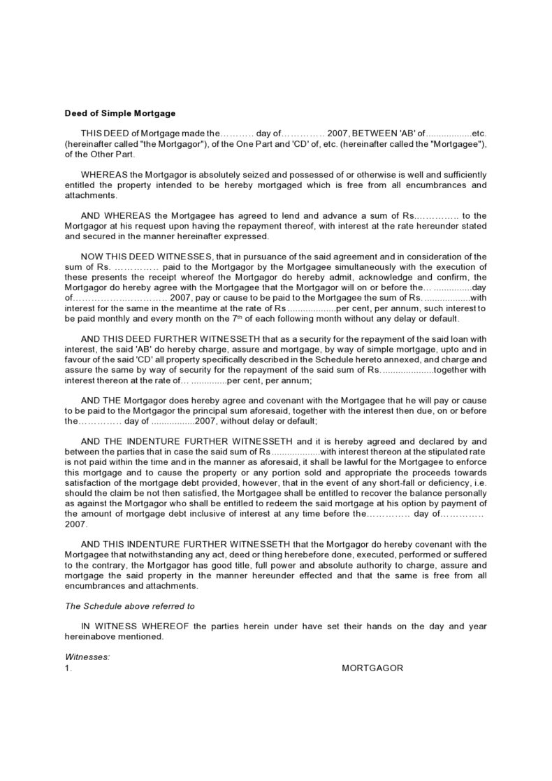 46 Great Mortgage Deed & Mortgage Agreement Samples [Free]