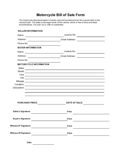 39 Free Motorcycle Bill of Sale Templates [Printable] ᐅ TemplateLab