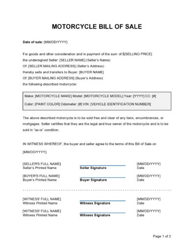 39 Free Motorcycle Bill of Sale Templates [Printable] ᐅ TemplateLab
