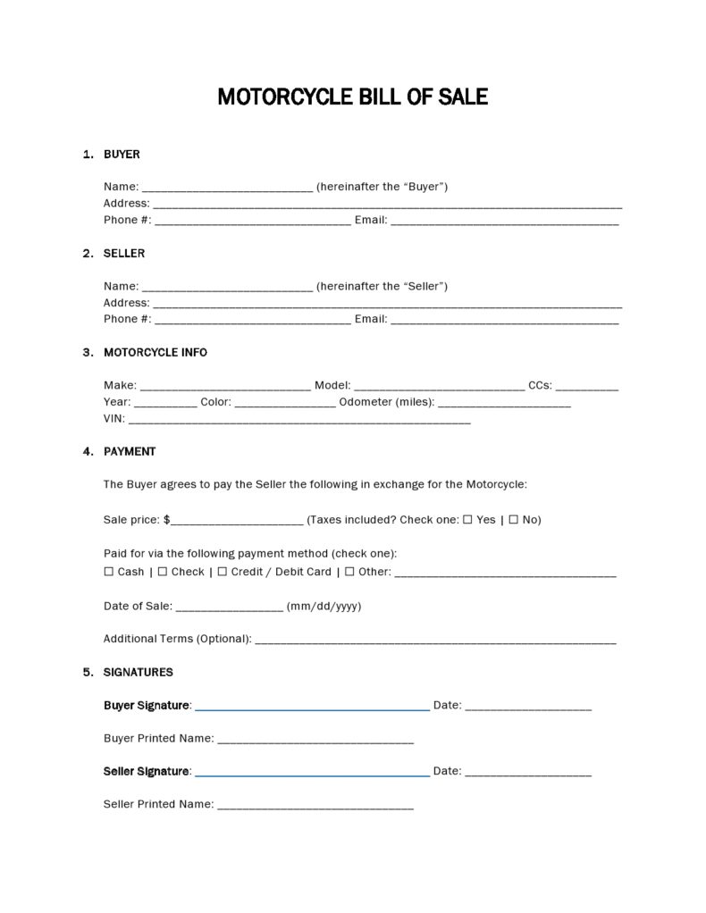 39 Free Motorcycle Bill of Sale Templates [Printable] ᐅ TemplateLab