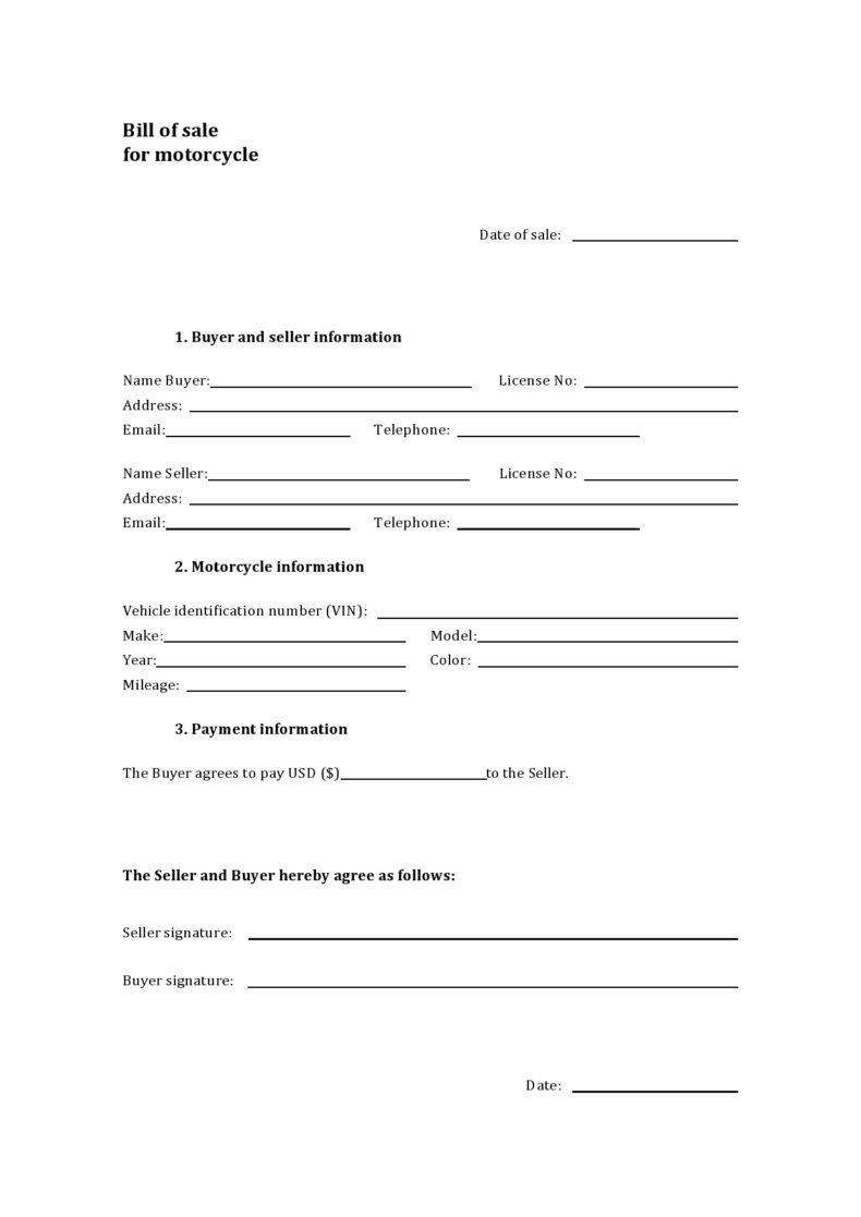 39 Free Motorcycle Bill of Sale Templates [Printable] ᐅ TemplateLab