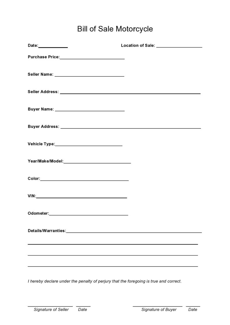 39 Free Motorcycle Bill of Sale Templates [Printable] ᐅ TemplateLab