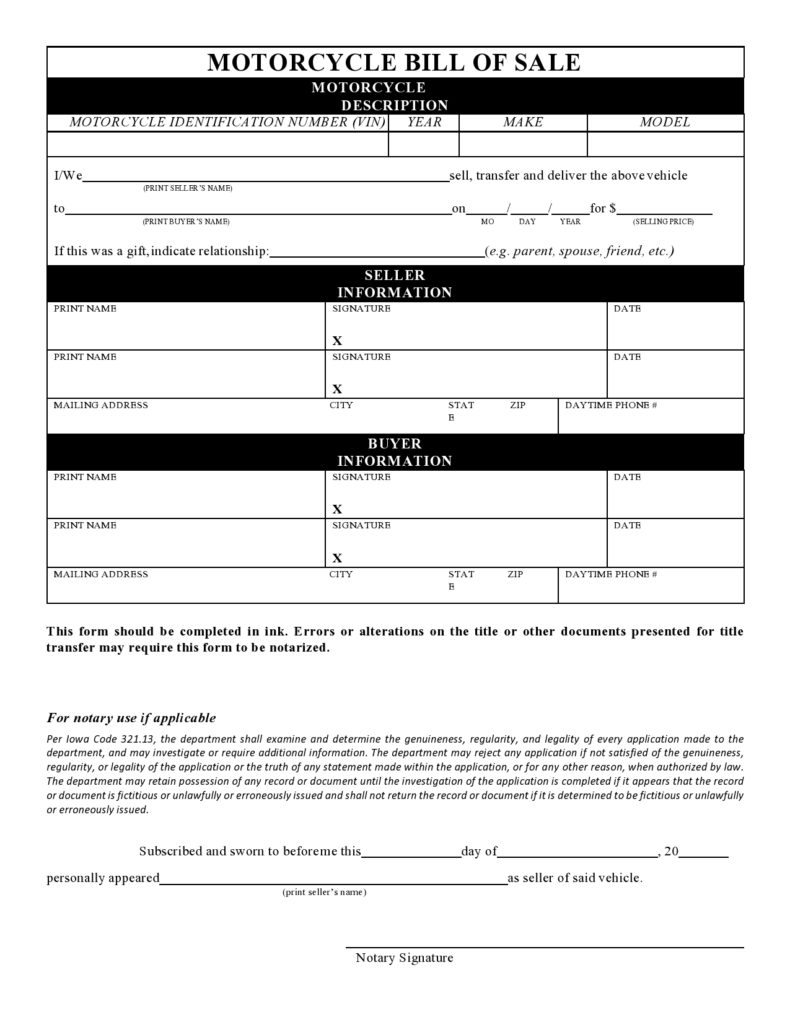 39 Free Motorcycle Bill of Sale Templates [Printable] ᐅ TemplateLab
