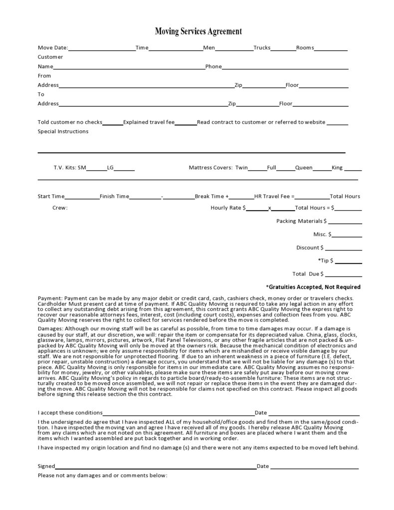 38 Perfect Moving Contract Templates [Free] ᐅ TemplateLab