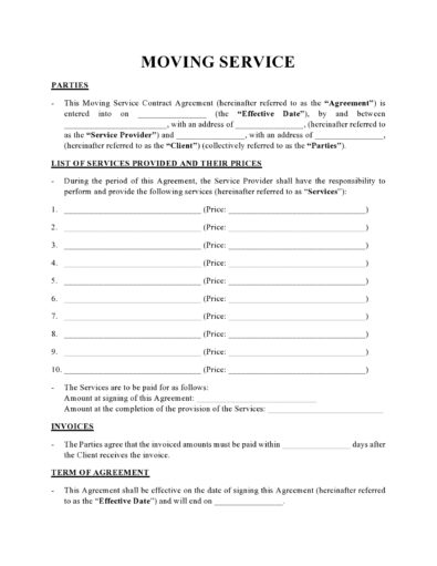 38 Perfect Moving Contract Templates [Free] ᐅ TemplateLab