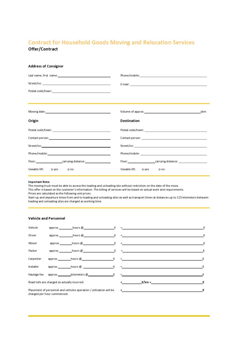 38 Perfect Moving Contract Templates [Free] ᐅ TemplateLab