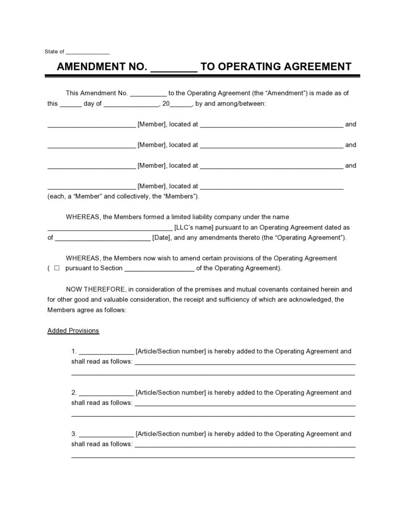 44 Free Operating Agreement Amendment Templates (& Forms) ᐅ TemplateLab