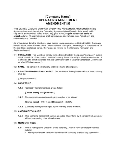 44 Free Operating Agreement Amendment Templates (& Forms) ᐅ TemplateLab