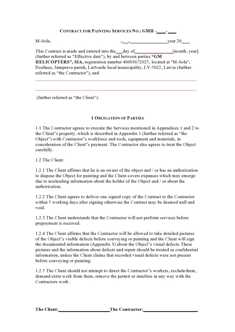 41 Free Painting Contract Templates [Word] ᐅ TemplateLab