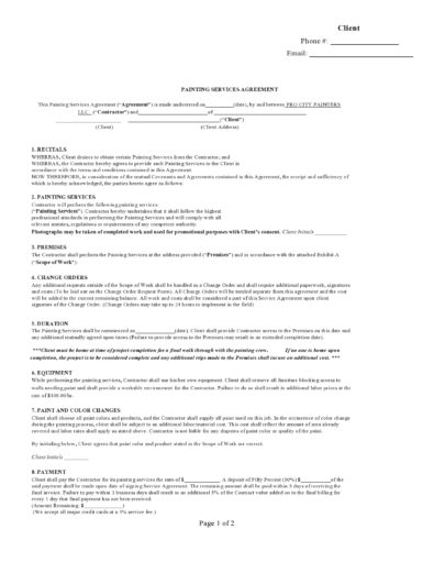 41 Free Painting Contract Templates [Word] ᐅ TemplateLab