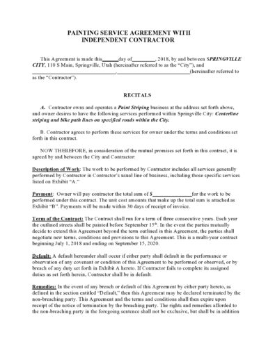 41 Free Painting Contract Templates [Word] ᐅ TemplateLab