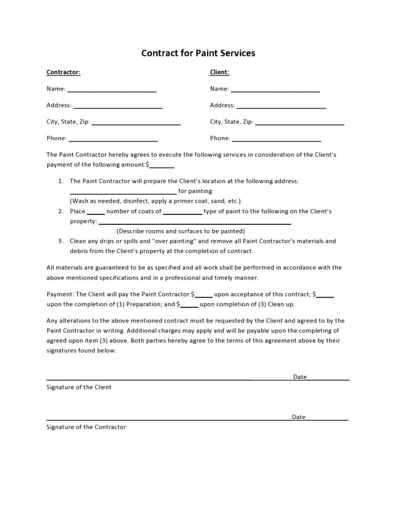 41 Free Painting Contract Templates [Word] ᐅ TemplateLab