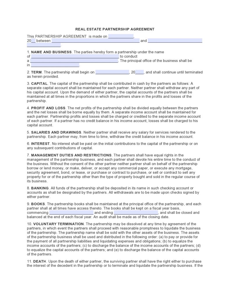 30 Best Real Estate Partnership Agreement Templates [Word]