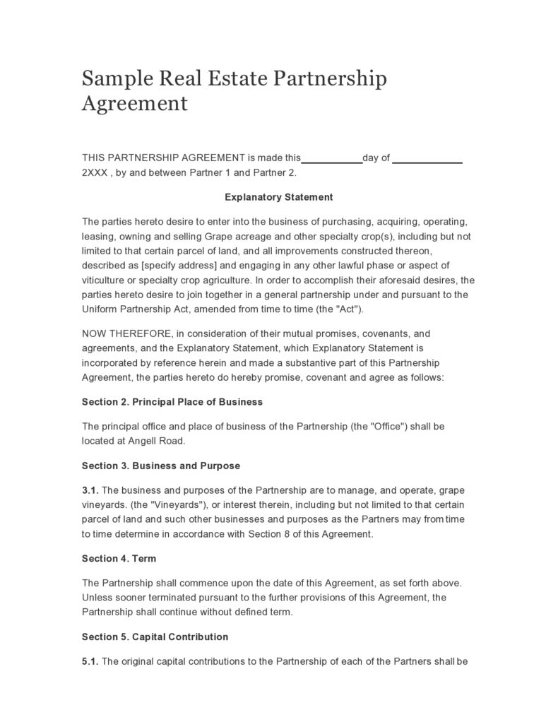 30 Best Real Estate Partnership Agreement Templates [Word]