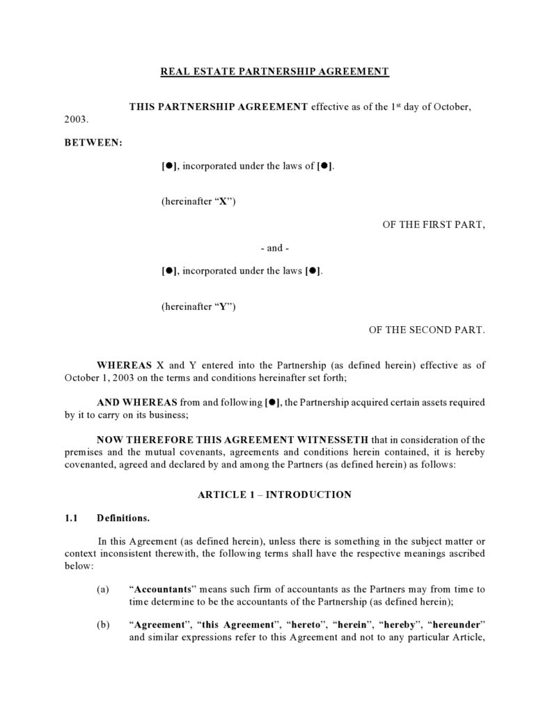 30 Best Real Estate Partnership Agreement Templates [Word]