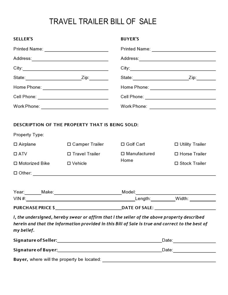 38 Printable Trailer Bill of Sale Templates [Word] - TemplateLab