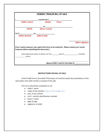 38 Printable Trailer Bill of Sale Templates [Word] - TemplateLab