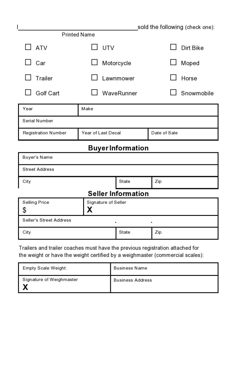 38 Printable Trailer Bill of Sale Templates [Word] - TemplateLab