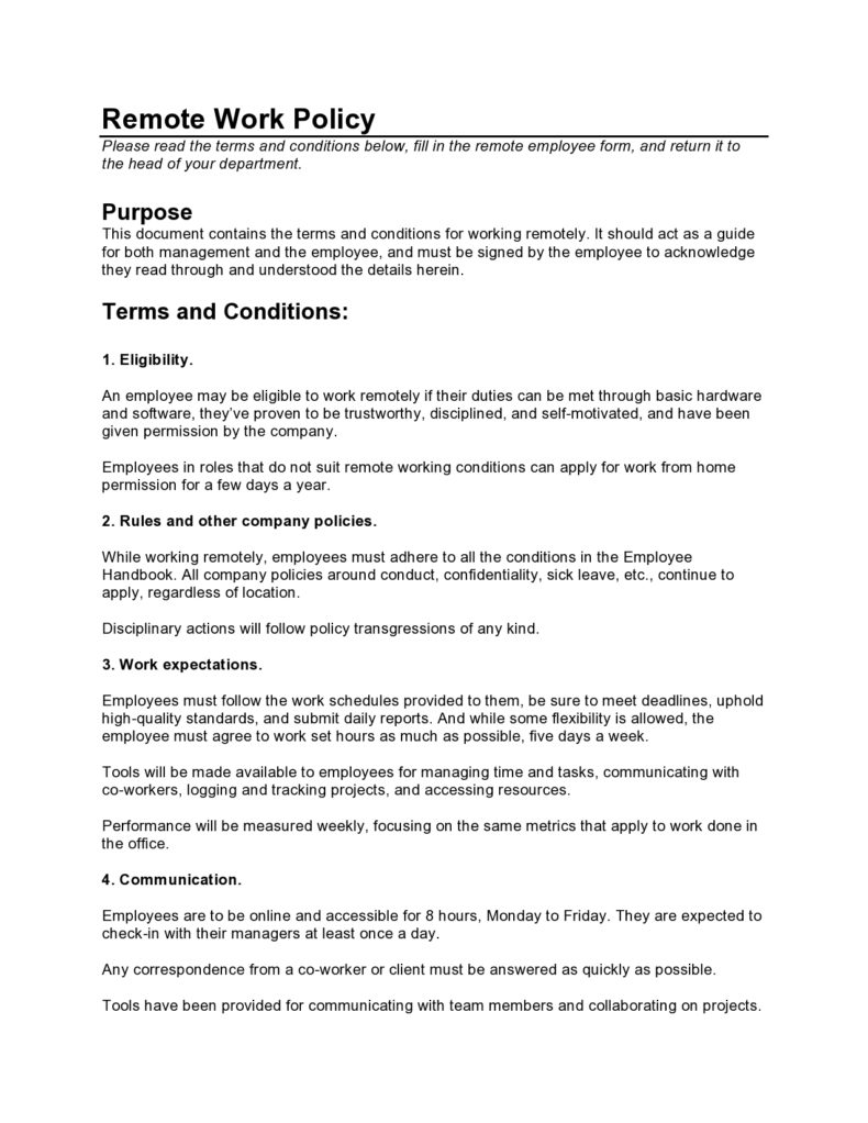 46 Effective Work from Home Policy Templates ᐅ TemplateLab