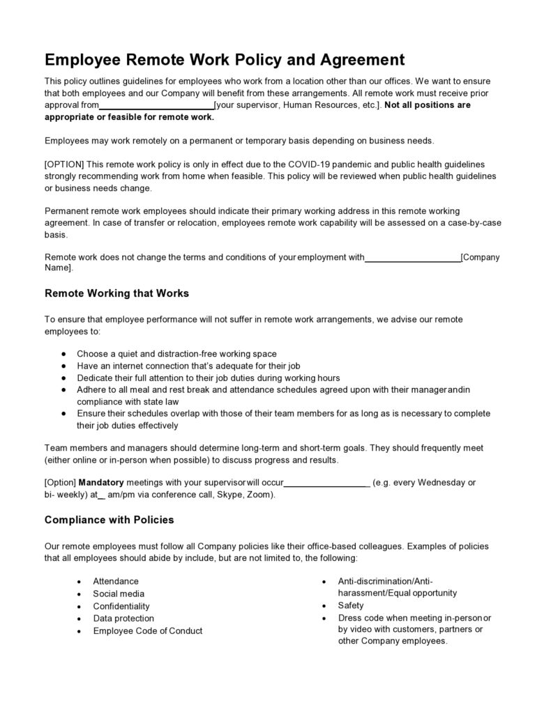 46 Effective Work from Home Policy Templates ᐅ TemplateLab