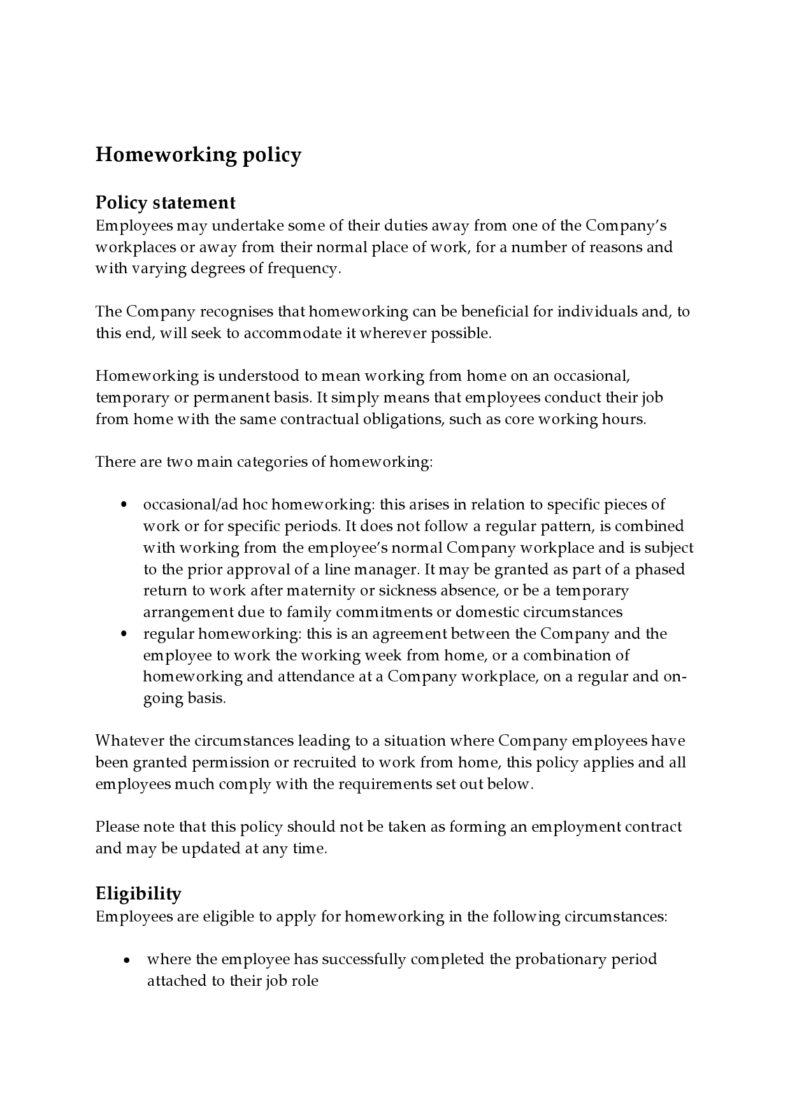 46 Effective Work from Home Policy Templates ᐅ TemplateLab