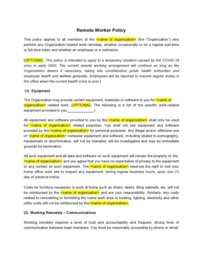 46 Effective Work from Home Policy Templates ᐅ TemplateLab