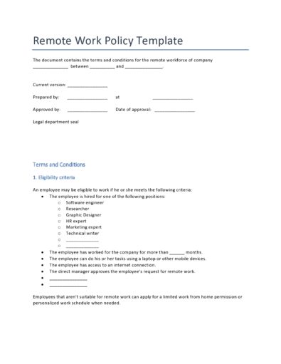 46 Effective Work from Home Policy Templates ᐅ TemplateLab
