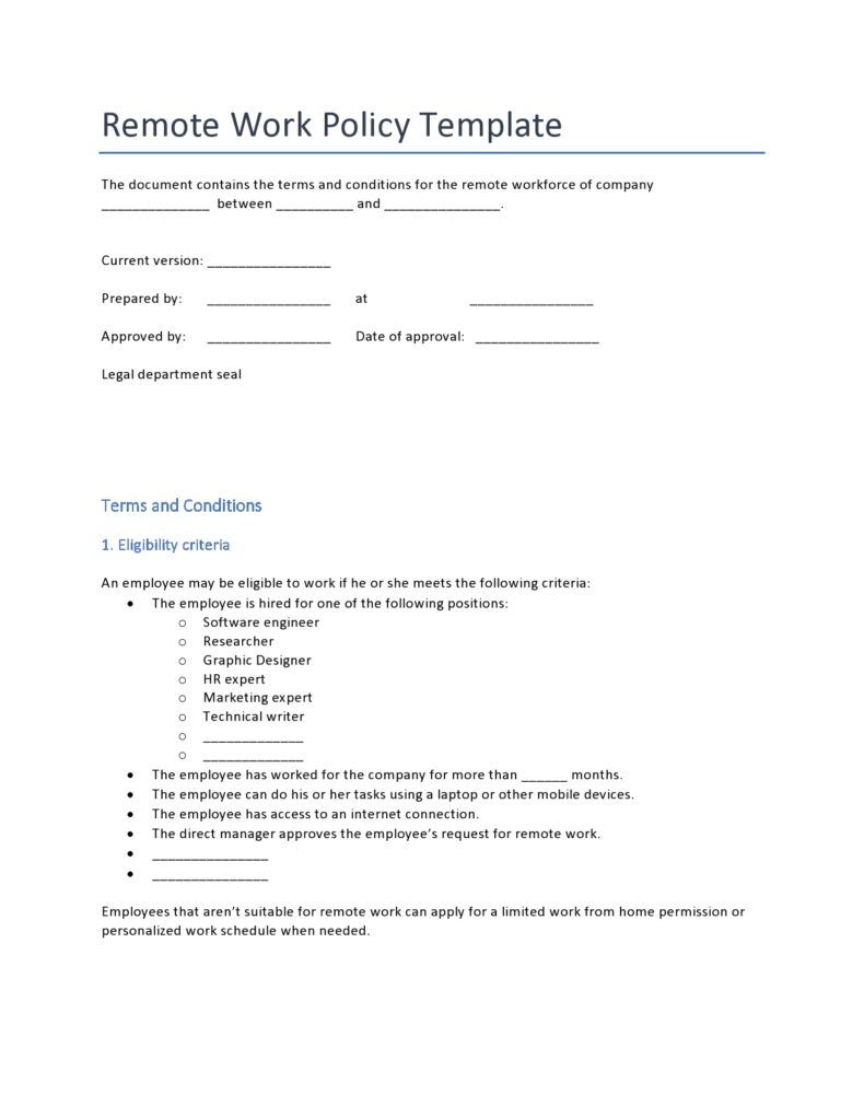 46 Effective Work from Home Policy Templates ᐅ TemplateLab