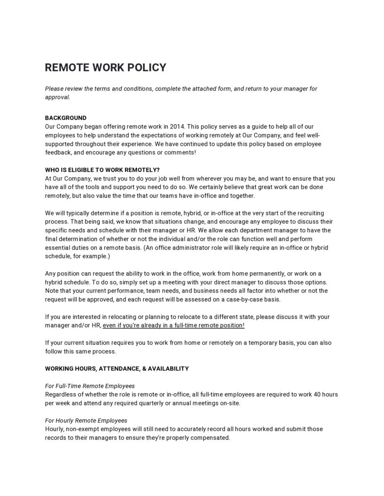 46 Effective Work from Home Policy Templates ᐅ TemplateLab