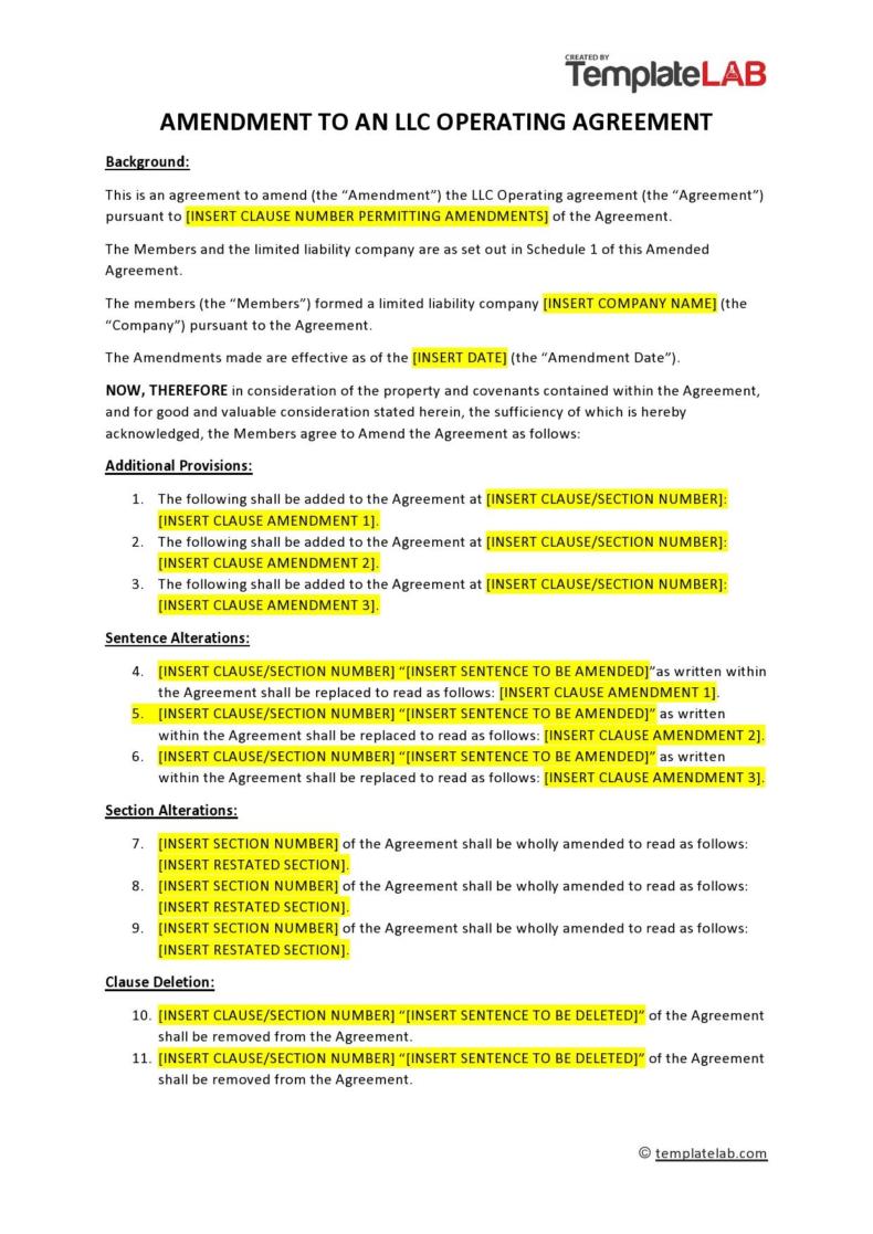 44 Free Operating Agreement Amendment Templates (& Forms) ᐅ TemplateLab