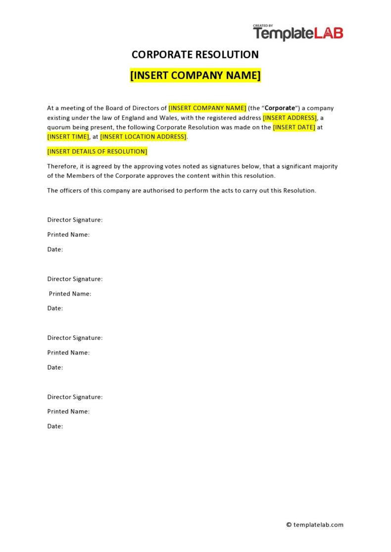 37 Free Corporate Resolution Templates [& Forms] ᐅ TemplateLab