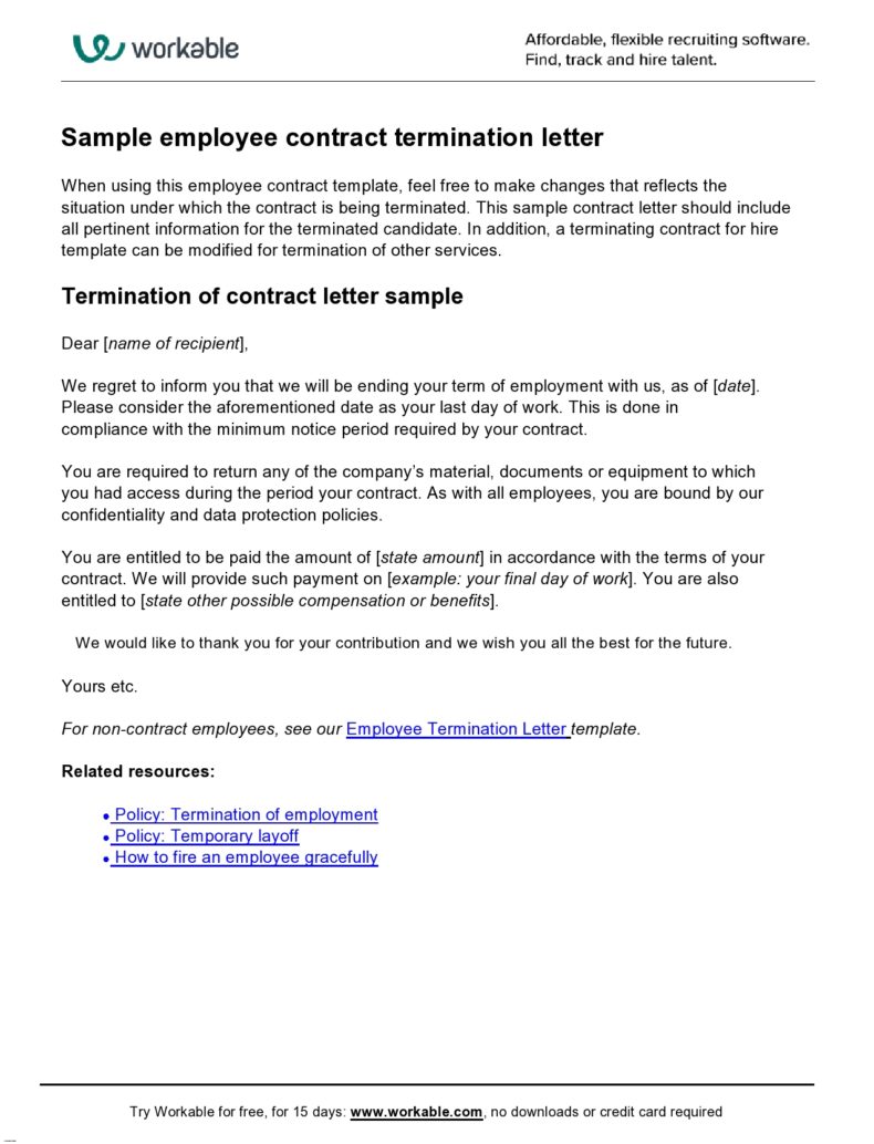 50 Best Contract Termination Letter Samples [+Templates] ᐅ TemplateLab