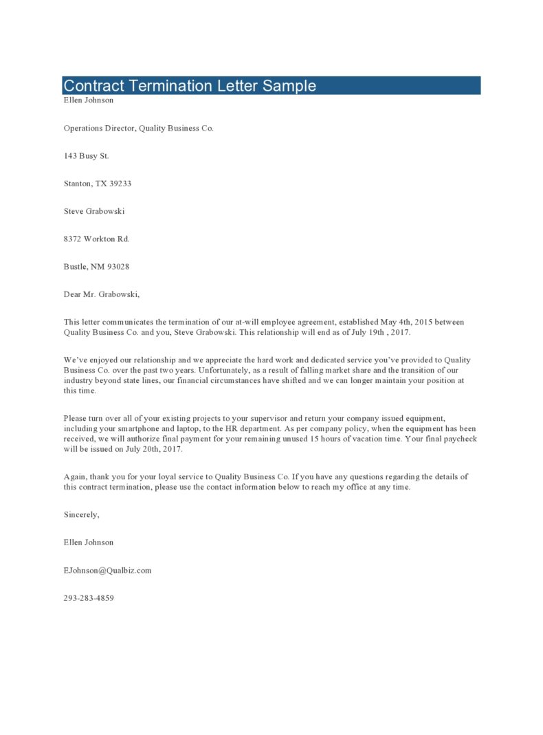 50 Best Contract Termination Letter Samples [+Templates] ᐅ TemplateLab