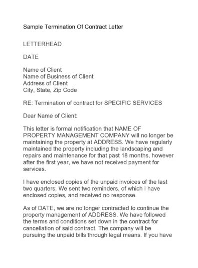 50 Best Contract Termination Letter Samples [+Templates] ᐅ TemplateLab