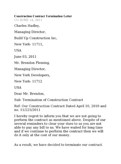 50 Best Contract Termination Letter Samples [+Templates] ᐅ TemplateLab