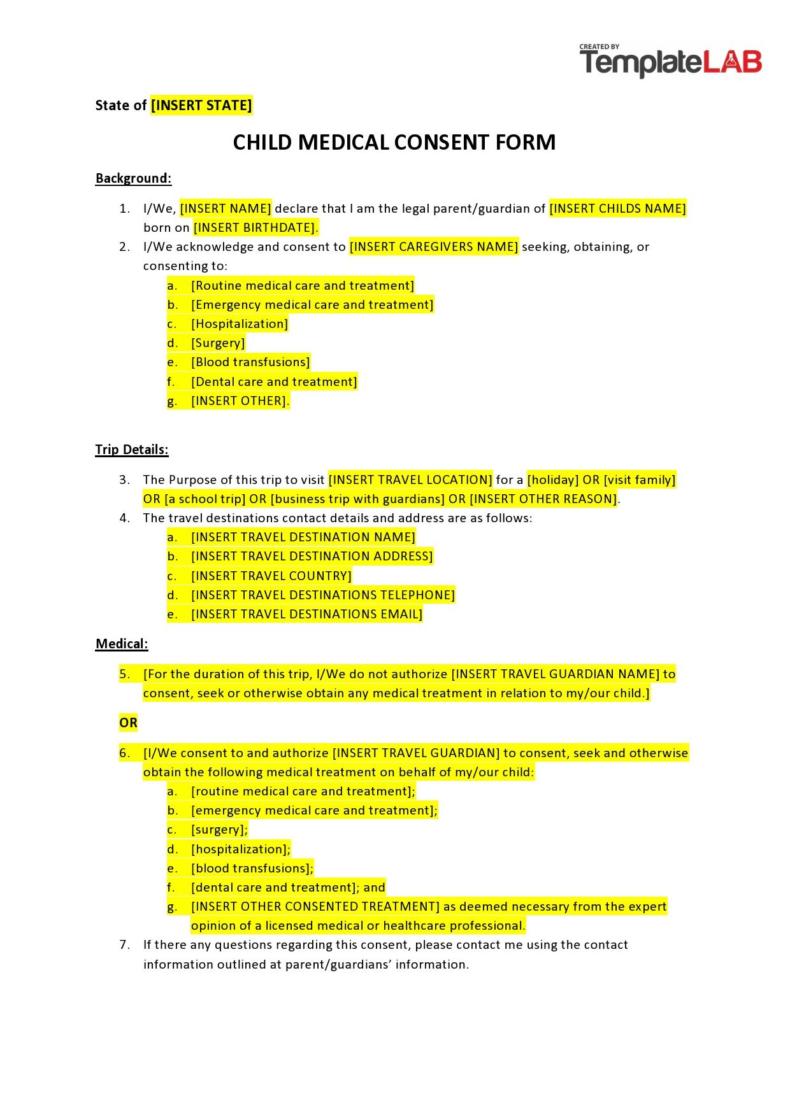 43 Printable Medical Consent Forms for Minor (Free)
