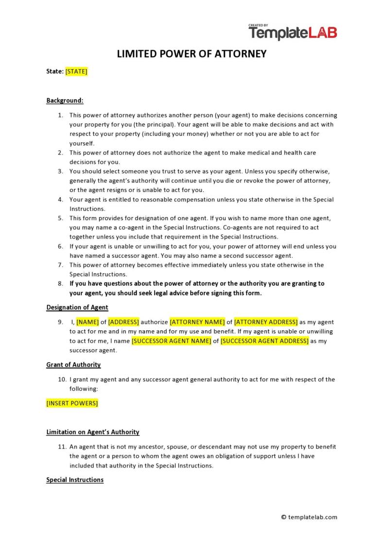 40 Free Limited Power of Attorney Forms [Special PoA]