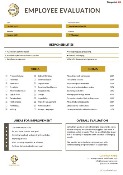12 Perfect Employee Evaluation Templates [FREE] - TemplateLab