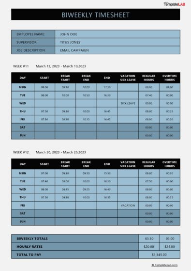 15 Free Timesheet Templates [Excel, Word, PDF] ᐅ TemplateLab