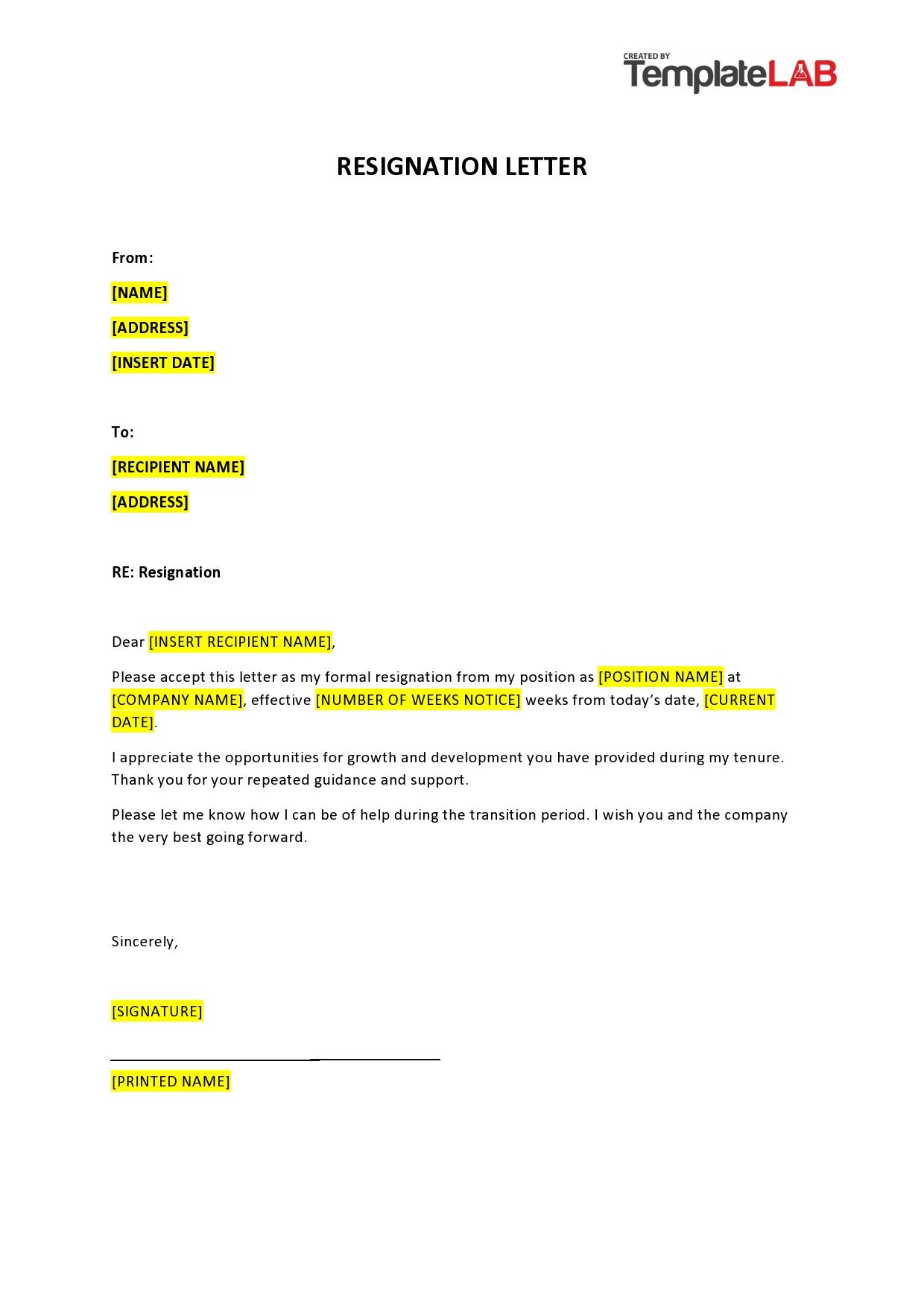 2 Week Resignation Letter Exles Infoupdate