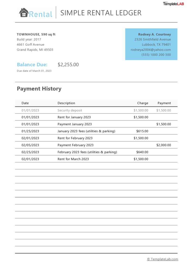 39 Printable Rental Ledger Templates (Lease Ledger)