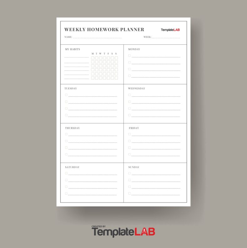 15 Printable Homework Planners (PDF, Word, Excel) ᐅ TemplateLab