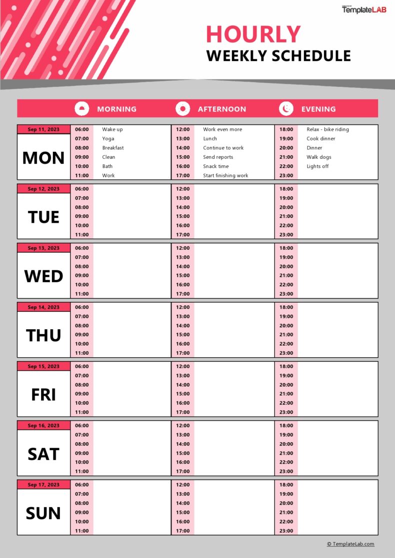 43 Effective Hourly Schedule Templates (Excel, Word, PDF) ᐅ TemplateLab