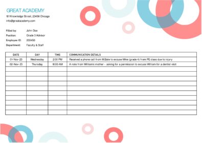 50 Editable Parent Contact Logs (Doc, Excel & PDF)