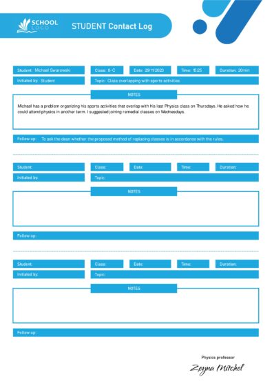 50 Editable Parent Contact Logs (Doc, Excel & PDF)
