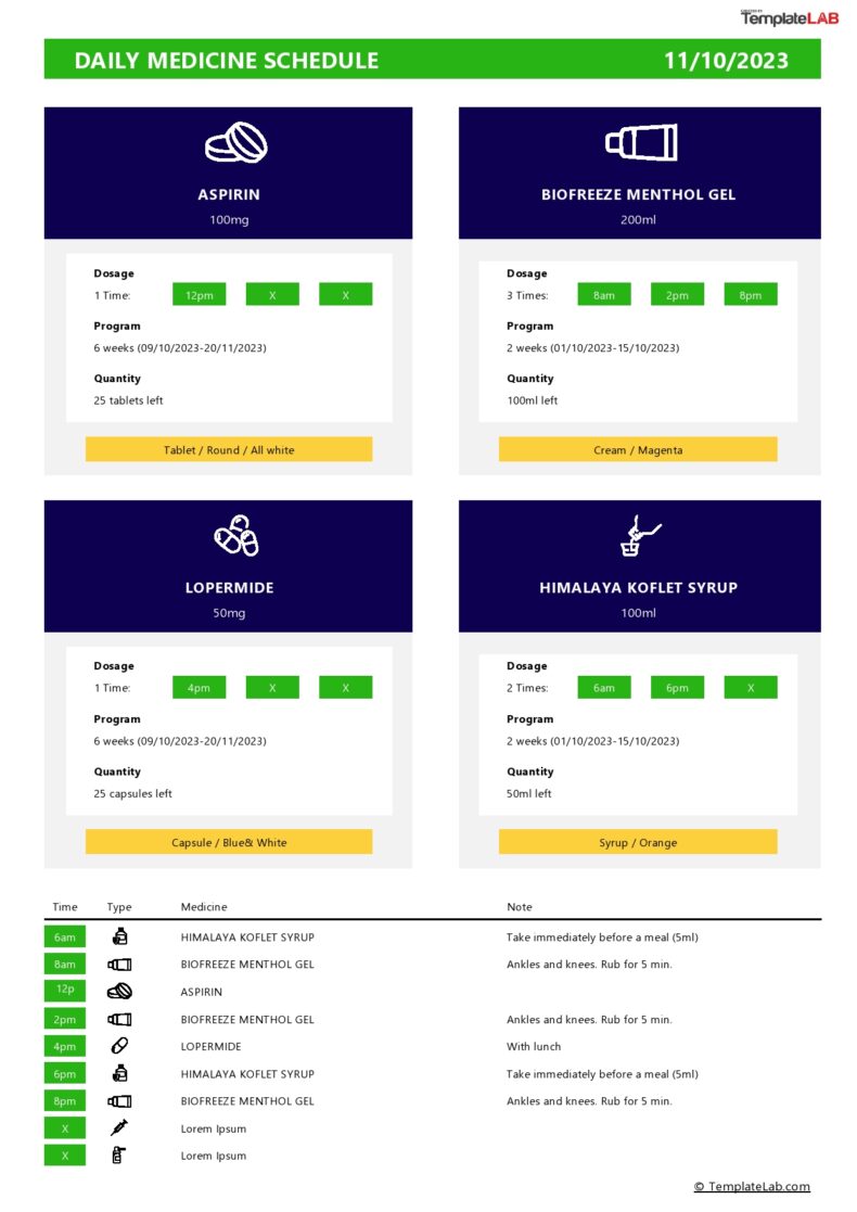 40 Great Medication Schedule Templates (+Medication Calendars)